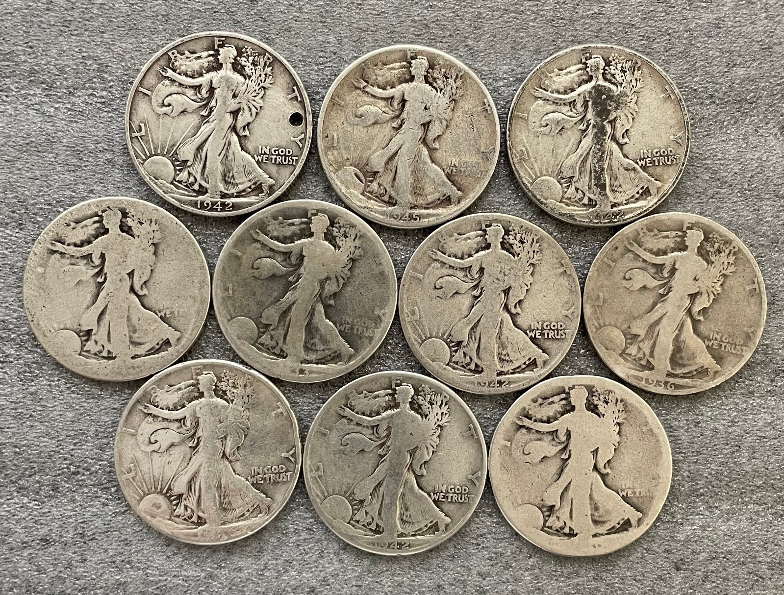 10 of Walking Liberty Half Dollar 90% Silver - Culls/Holes/Dents/ #Y-99 ...
