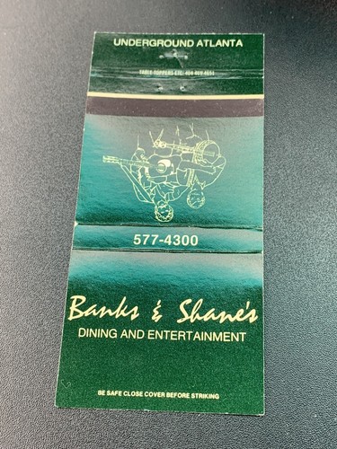 Vintage Georgia Matchbook: “Bank’s & Shane’s Underground Entertainment ...