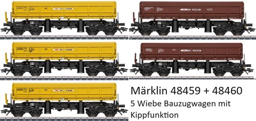 Märklin 48459 +48460 5x Walton Construction Wagon Tilt Function New ...