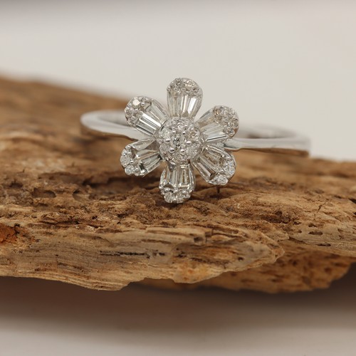 1/2 Ct Certified natural Diamond Flower Engagement Ring 10K White Gold ...