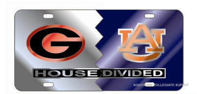 GEORGIA Bulldogs / AUBURN Tigers HOUSE DIVIDED License Plate / Car Tag ...