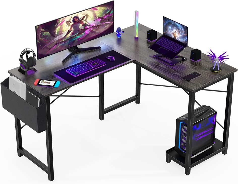 L Shape Home Office Corner Computer Desk Gaming PC Table with CPU Stand ...