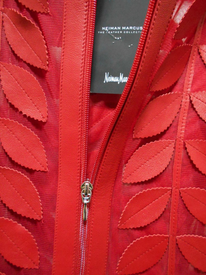 Fabulous Red Leather Leaves on Netting Summer Jacket Sz L | eBay