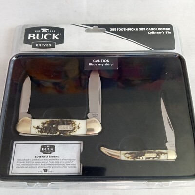 New Buck Knife Set 389 Canoe and 385 Toothpick In Tin | eBay