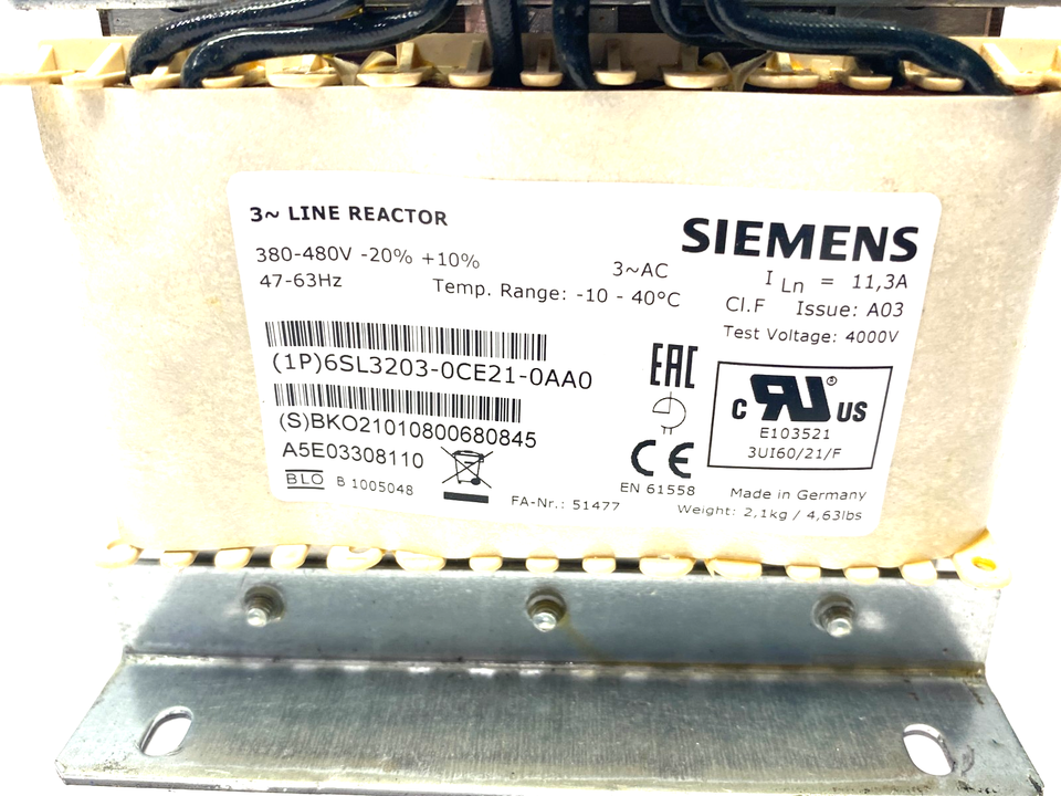 Siemens 6SL3203-0CE21-0AA0 SINAMICS Line Reactor 3~ 380-480V | eBay