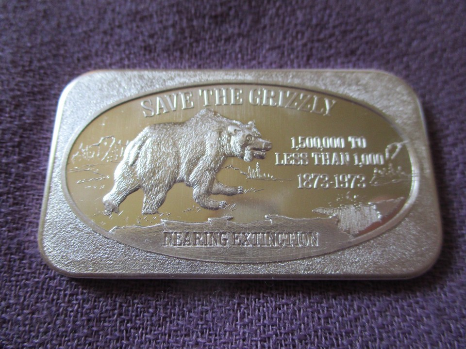 USSC -Save the Grizzly- Ultra Rare #ed 1 Troy Oz. .999 Fine Silver Art ...