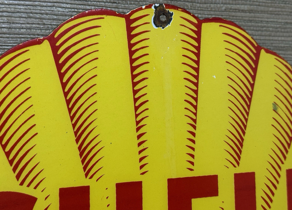 VINTAGE SHELL GASOLINE PORCELAIN SIGN GAS STATION PUMP PLATE MOTOR OIL ...