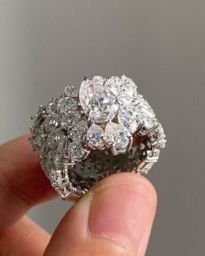 4Ct Pear Simulated Diamond Full Eternity Wedding Ring Real White ...