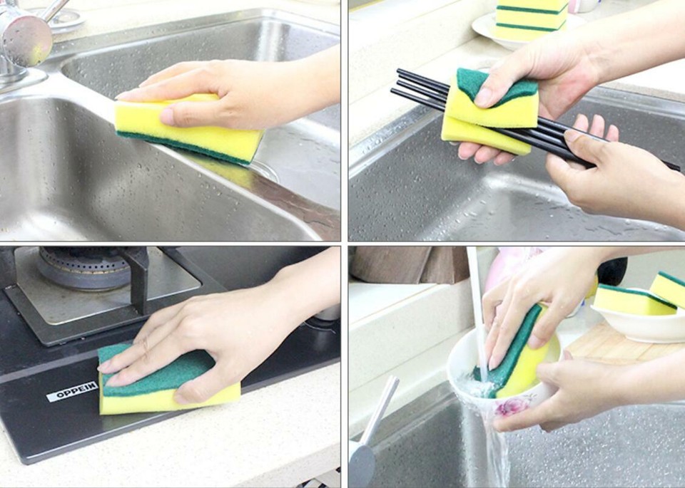 10PC Durable Dish Washing Brush Two Sides Cleaning Sponge Kitchen Ware ...