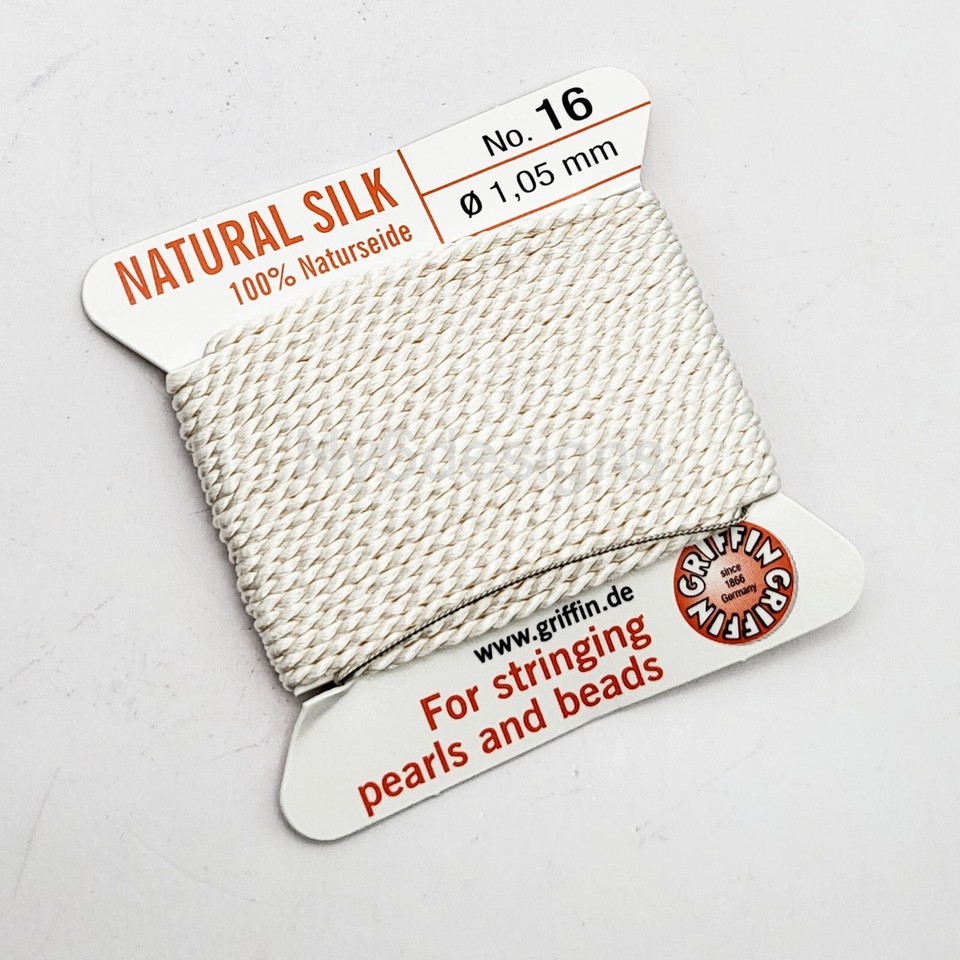 White Natural Silk Thread w Needle 2m Size 0-16 Pearl Stringing Cord ...