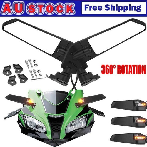 Wind Swivel Wing Rearview Side Mirror w/Light For Kawasaki Ninja 250 ...