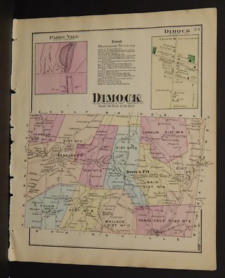 Pennsylvania Susquehanna County Map Dimock Township 1872 W16#01 | eBay