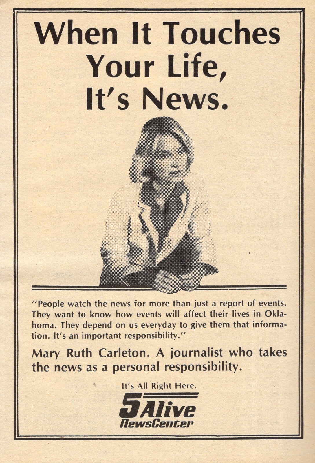 1981 KOCO OKLAHOMA CITY TV NEWS AD MARY RUTH CARLETON FEMALE REPORTER 5 ...