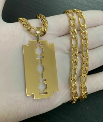 Men's 20" 24" Stainless-Steel Gold Figaro Chain Necklace.Blade razor ...