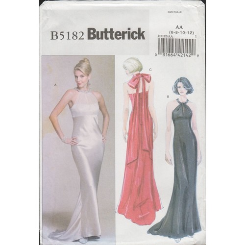 Butterick 5182 Halter Dress Gown w/ Train Wedding, Prom Pattern Size 6 ...