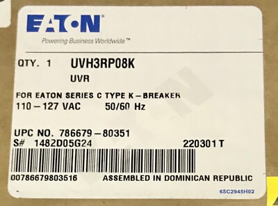 EATON CUTLER HAMMER UVH3RP08K 110 127 VAC K Frame UVR Undervoltage ...