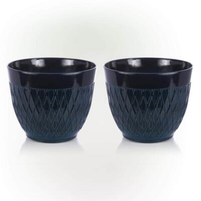 Alpine Corporation Plant Pots Resin Stone-Look W/Drainage Holes, Blue ...