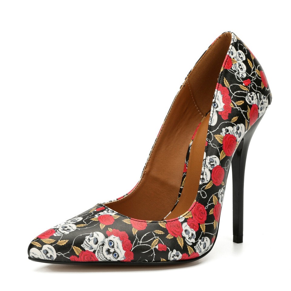 Men's Pumps Skull High Heels Patent Leather Drag Queen Crossdresser ...