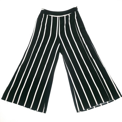 Who What Wear Womens Pants 10 Wide Leg Pallazo Black White Stripe ...