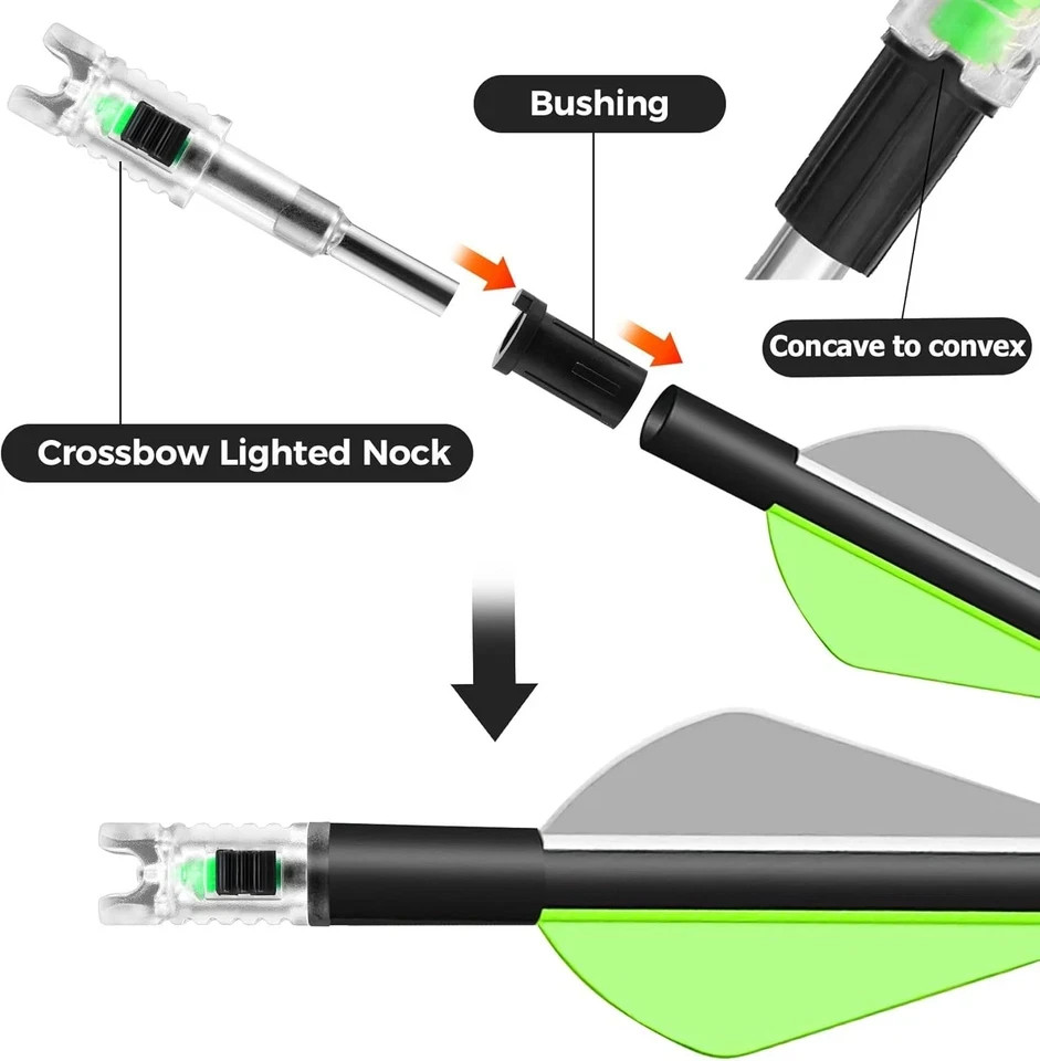 6 Pack Universal Lighted Crossbow Nocks Fit for Bolts, with Green | eBay