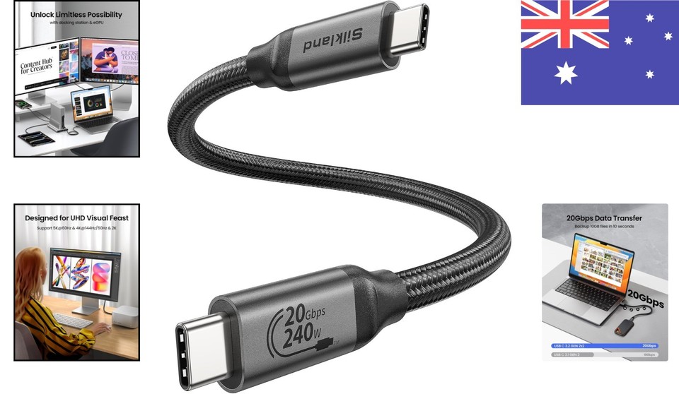 Professional USB C 3.2 Gen 2x2 Cable - Supports 4K 60Hz Display & Fast ...