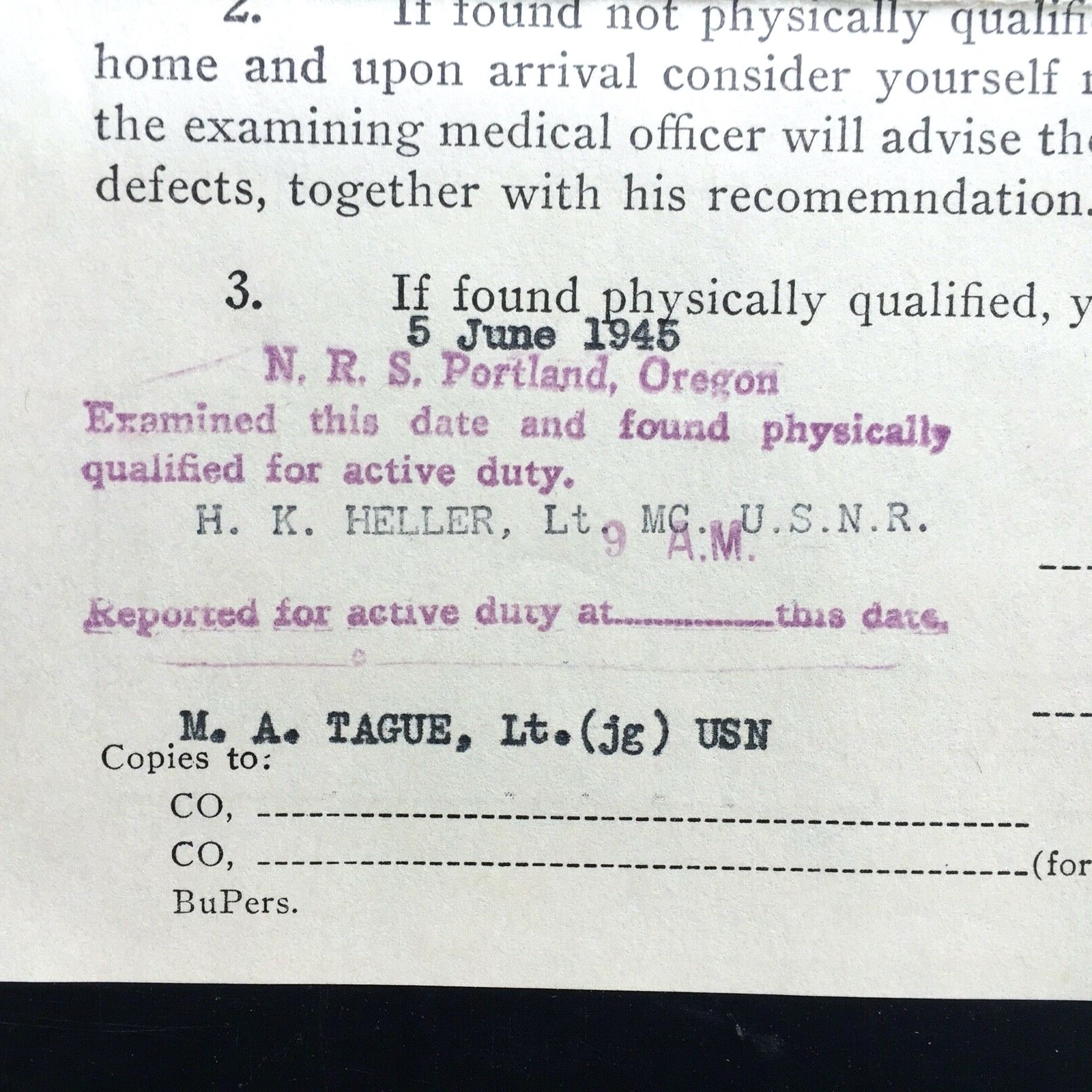 1945 WWII U.S. NAVAL RESERVES vintage official form INACTIVE DUTY TO ...