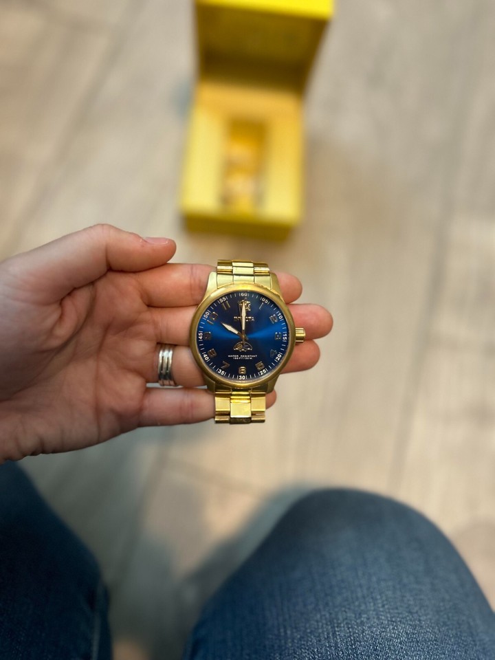 mens invicta watches with gold band and blue face with large numbers | eBay