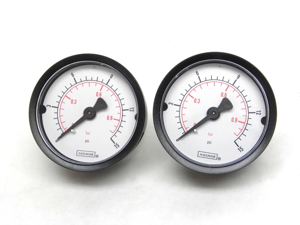 2 PACK - NOSHOK 0-15 PSI 0-0.9 bar PRESSURE GAUGE 2"Dia - (1/8" NPT ...