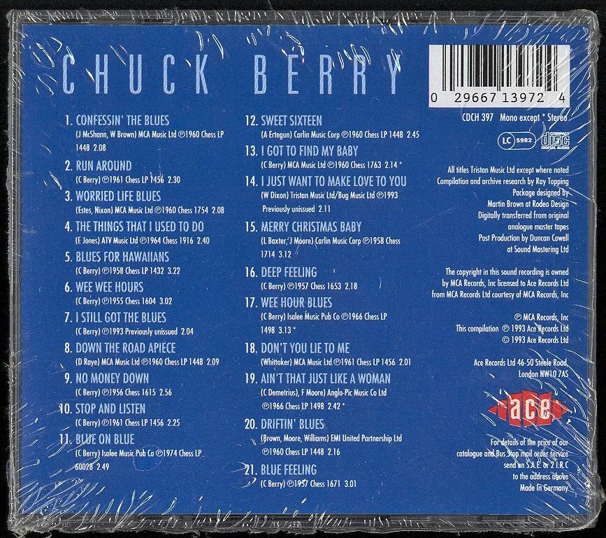 CHUCK BERRY - ON THE BLUES SIDE ACE GERMANY + HIS BEST VOL 2 - NEW CD ...