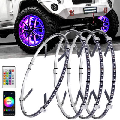 Pack of 4 15.5'' RGB Wheel Ring Lights LED Light For Truck Car Rim ...