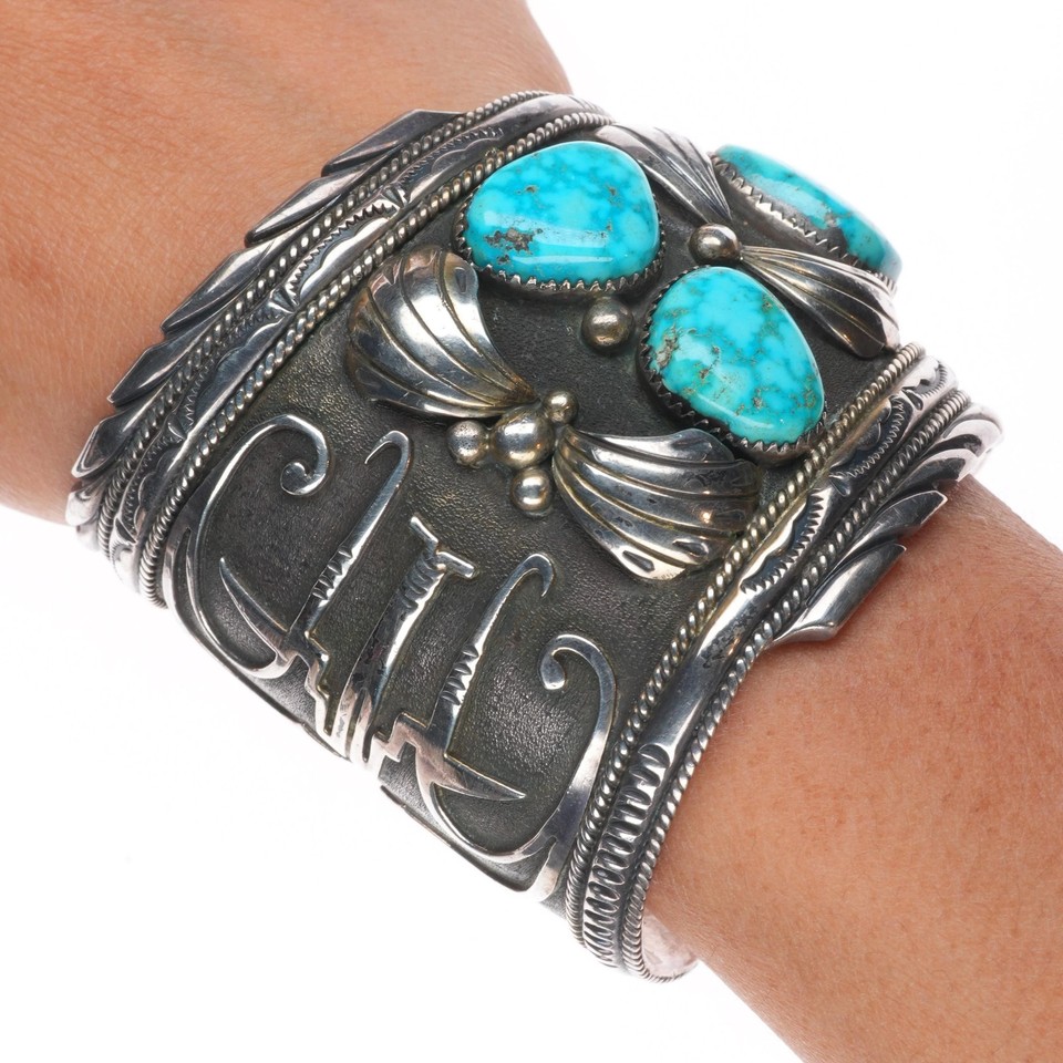 6.5" RW James Navajo Bird's Eye Kingman turquoise sterling silver cuff ...