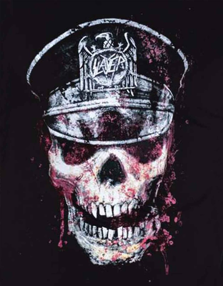 Slayer T Shirt Skull Hat Band Logo distressed new Official Mens Black ...