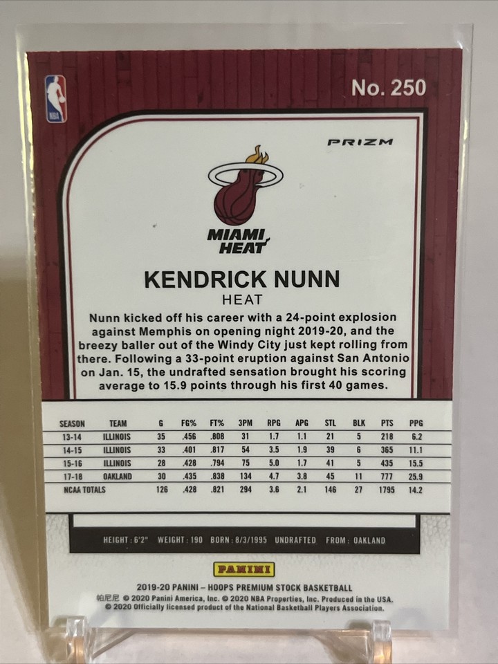2019 NBA Hoops Premium Stock #250 Kendrick Nunn RC Rookie Card Purple ...