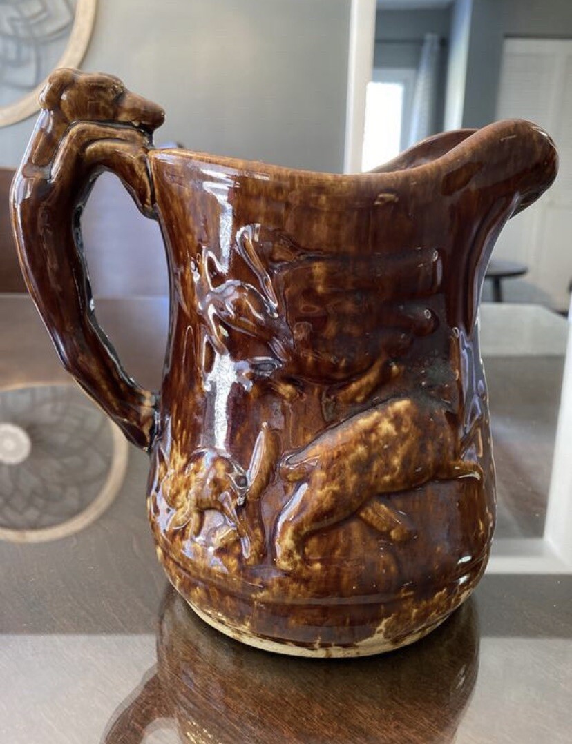 BENNINGTON-ROCKINGHAM OUTSTANDING VINTAGE DOG HANDLED PITCHER | eBay