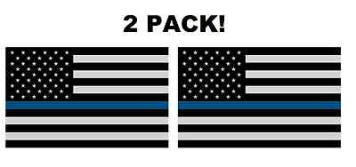 (2 Pack!) THIN BLUE LINE 4" x 2.5" DECALS STICKER POLICE Subdued Flag ...