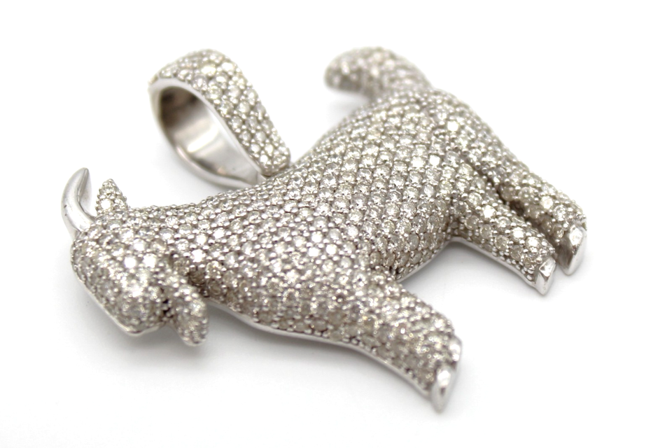 Icebox 14K White Gold Goat Pendant Natural Diamonds Iced Out Charm 19 ...
