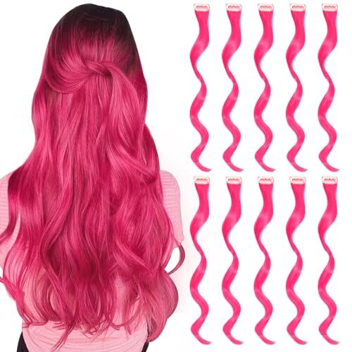 Pink Hair Extensions Clip in, Curly Wavy 16 Inch (Pack of 1) 10pcs-Hot ...