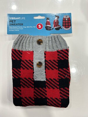 NWT Vibrant Life Red Black Grey Pet Sweater Size S Shih Tzu Pug Terrier ...