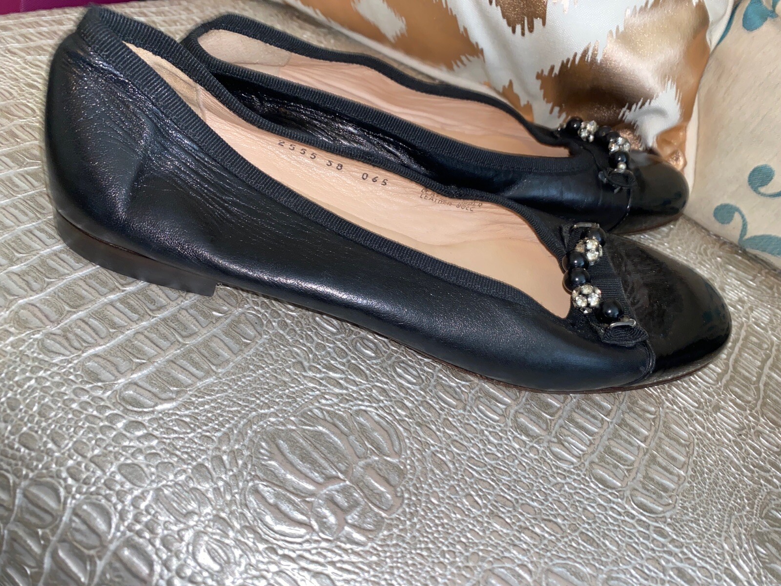 Ferca 81 Women's Black Leather Patent Cap Toe Flat Shoe Size 38 8 | eBay