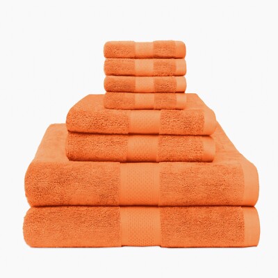 8 PCS NEON ORANGE TOWELS SET SOFT FLUFFY ABSORBENT 100% COTTON ...