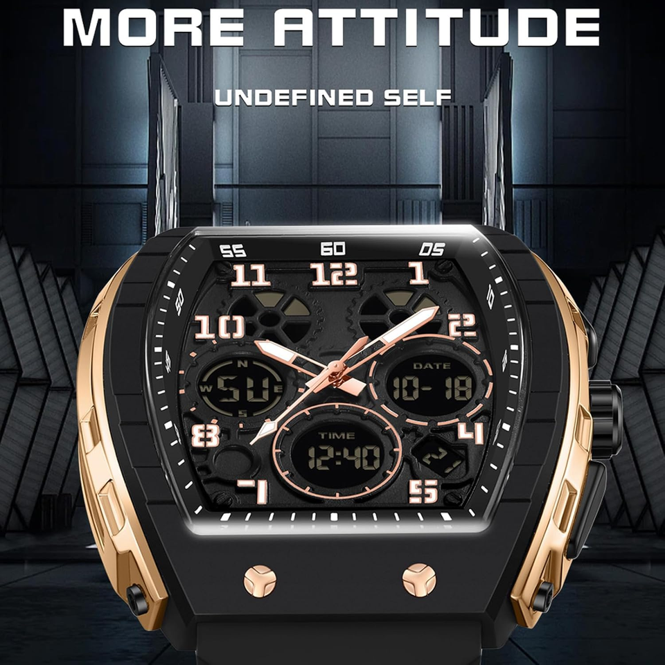 Designer Men's Watch – Rectangle Dial, Digital Analog, Stopwatch ...
