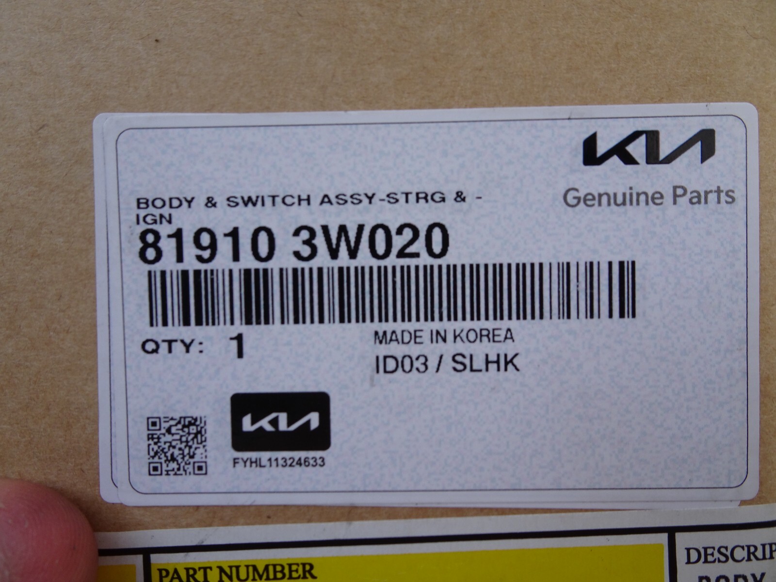 NEW OEM 11-16 KIA SPORTAGE IGNITION LOCK HOUSING ASSEMBLY SWITCH 81910 ...