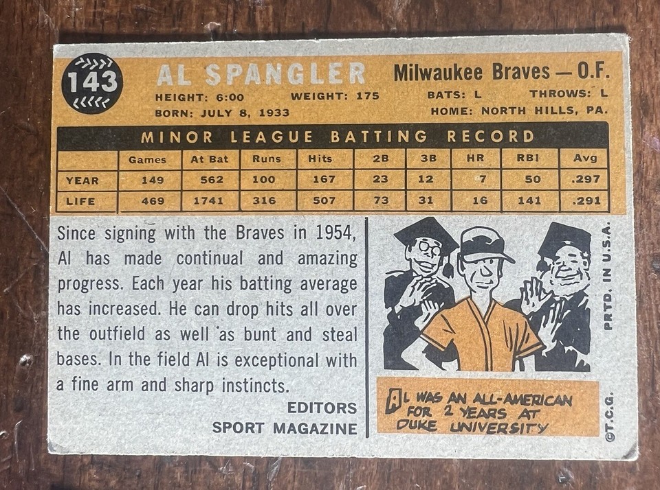 1960 Topps - Sport Magazine 1960 Rookie Star #143 Al Spangler (RC) | eBay