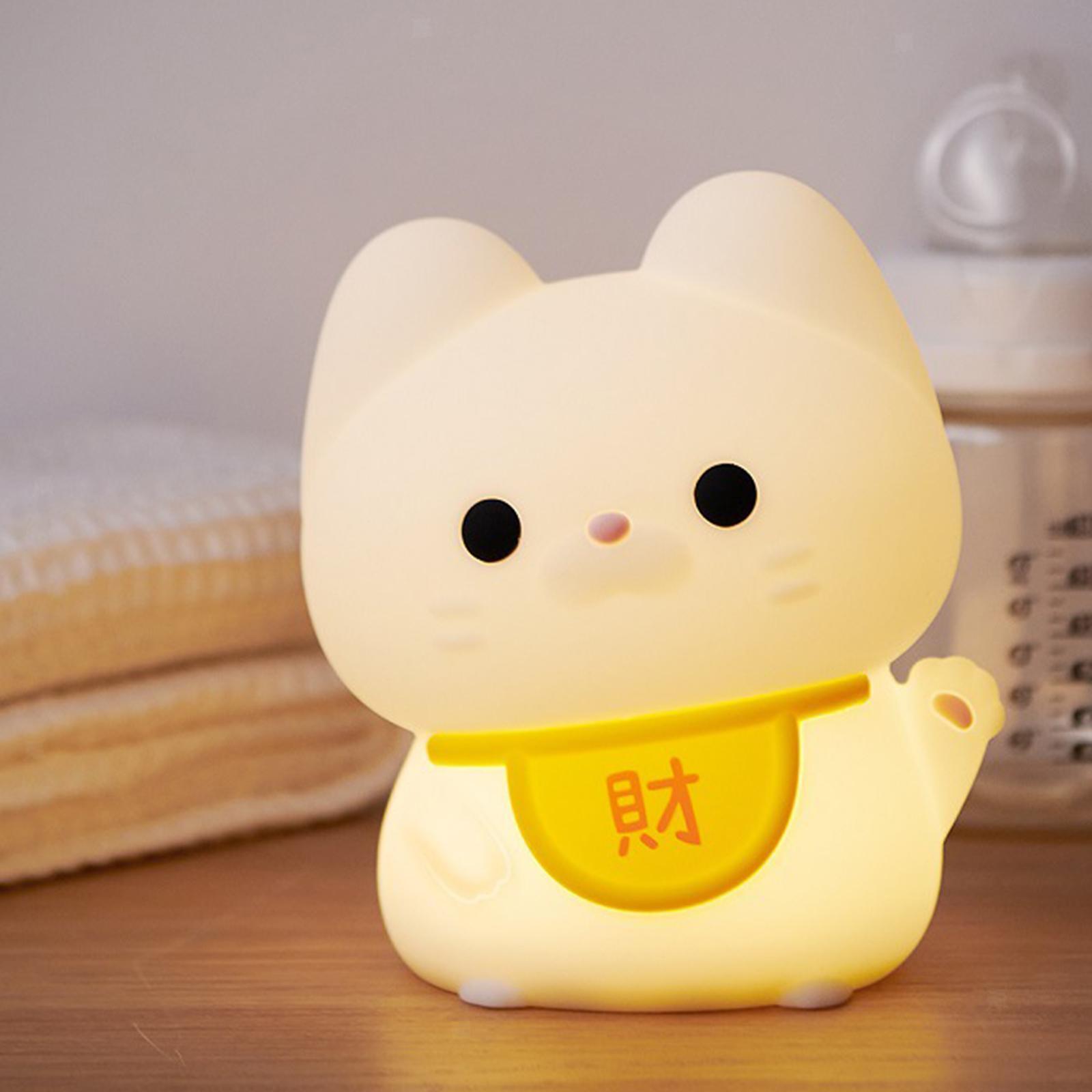 Lucky Cat Night Light for Kids LED Ornament Dimmable Cartoon Nightlight ...