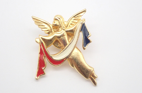 Angel holding Red White and Blue Ribbon Gold Tone Vintage Lapel Pin | eBay
