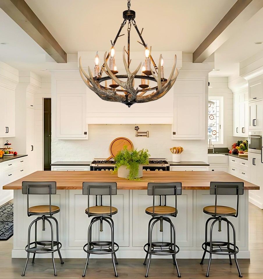 Rustic Antler Chandelier 6 Lights for Dining Room, Deer Farmhouse ...