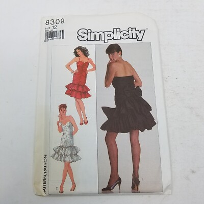 Simplicity Sewing Pattern Ruffled Bottom Flounce Fitted Dress 8309 Womens 12 80s | eBay