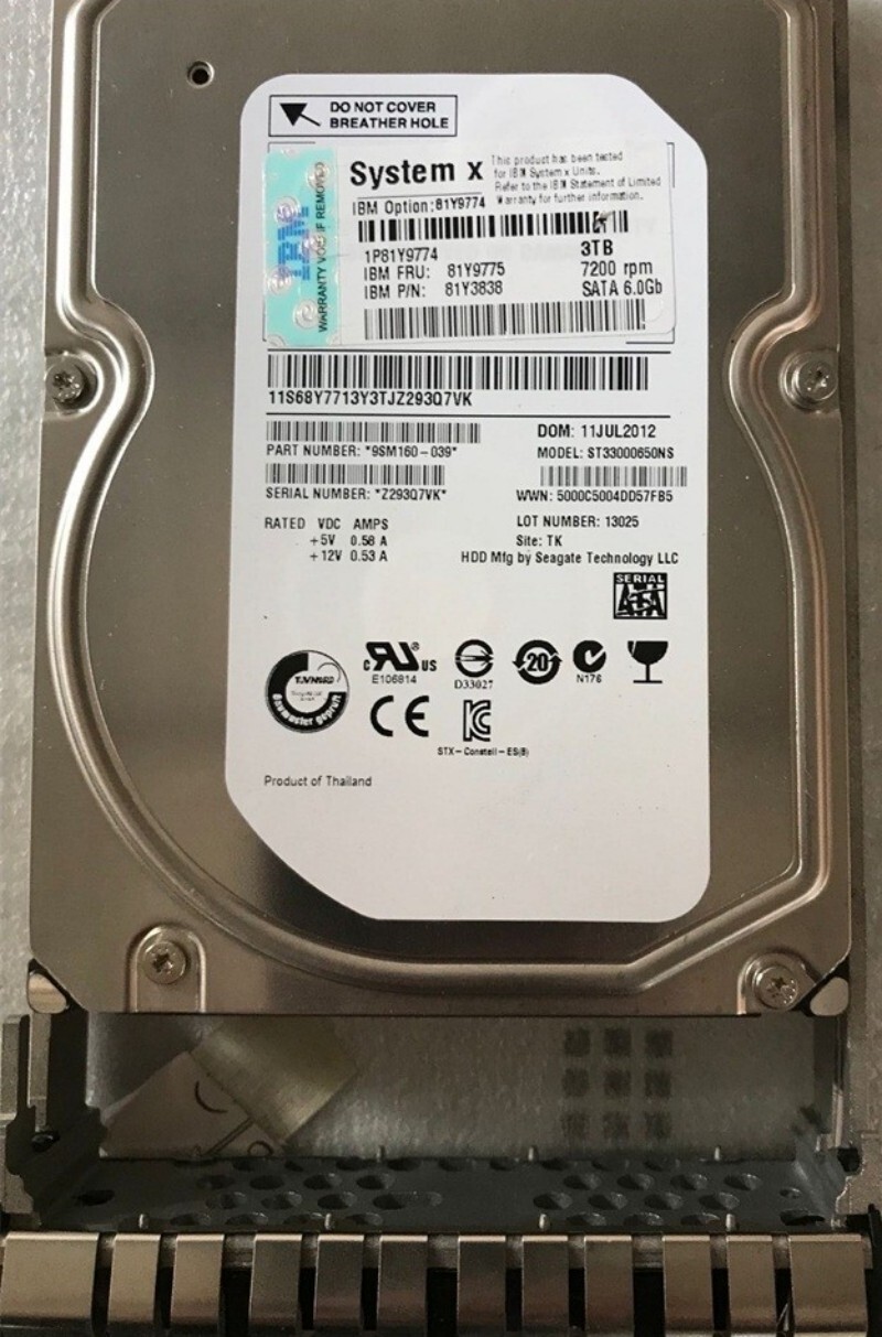 81Y9774 FRU 81Y9775 - IBM 3TB 7.2K 6Gbps NL SATA 3.5" HS HDD Hard Drive ...