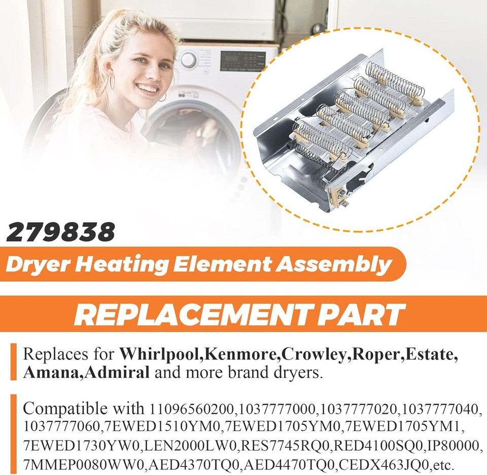 279838 W10724237 Dryer Heating Element Assembly by Beaquicy - Silver ...