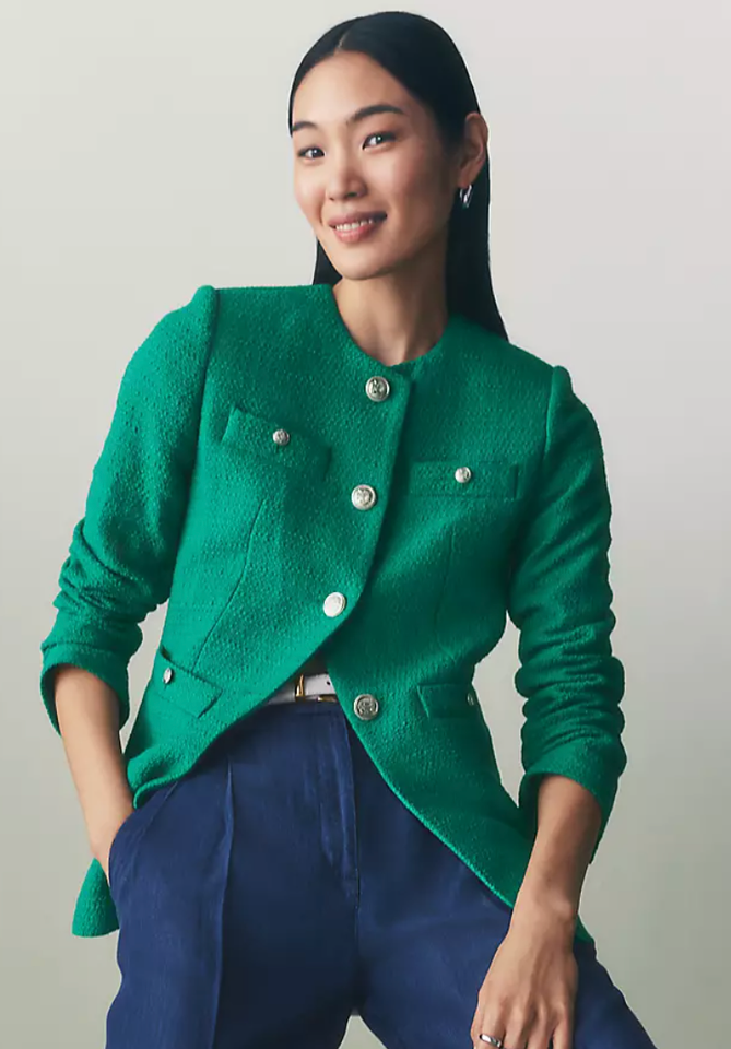 NEW ANN TAYLOR SHADY GLADE GREEN TWEED SPLIT HEM BLAZER JACKET SZ 6 | eBay